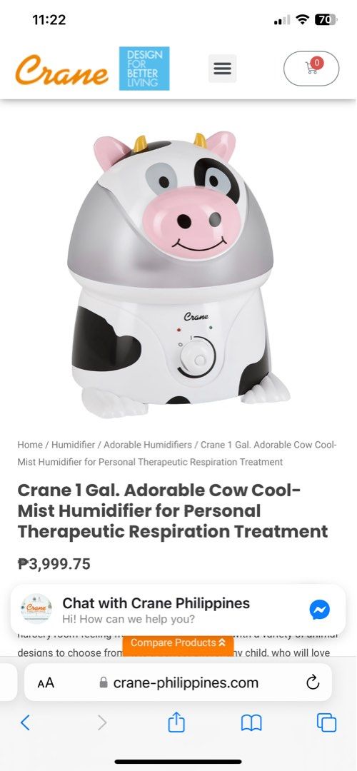 Crane 1 gallon Adorable Cow Cool - Mist Humidifier, TV & Home ...