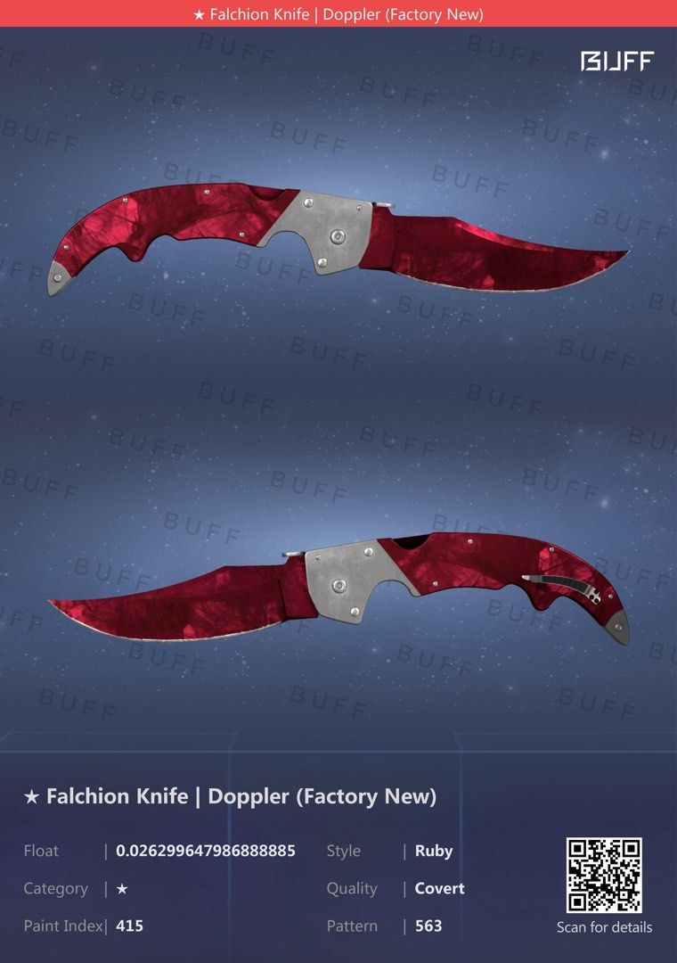 CSGO Falchion Knife Doppler Ruby FN (0.02FV), Video Gaming, Gaming ...