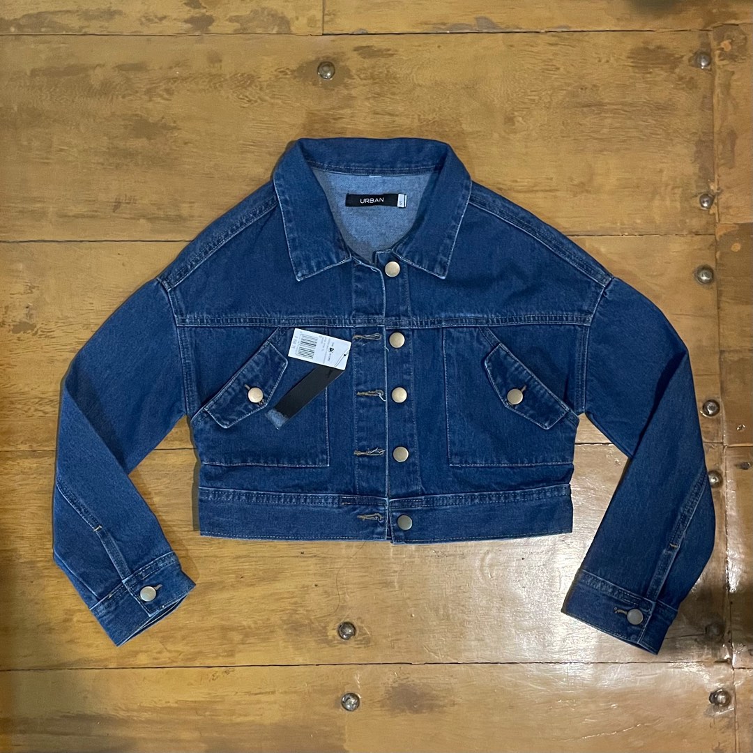 Dark Blue Denim Cropped Jacket, Women's Fashion, Coats, Jackets and ...