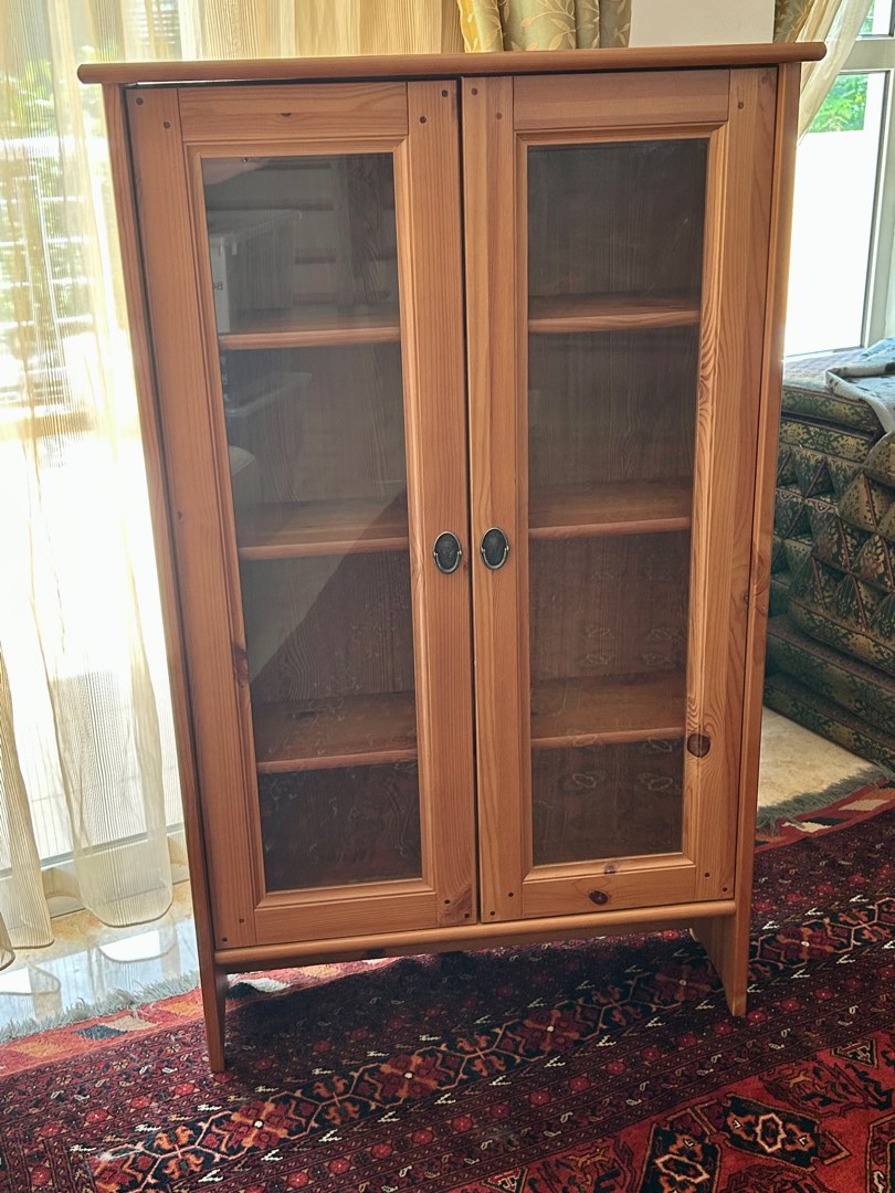 Display Cabinet / bookcase - solid wood with glass doors. 112 cm tall ...