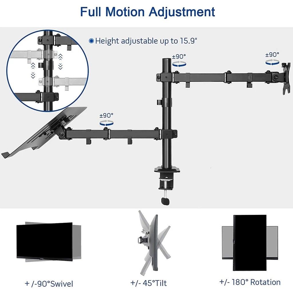 Dual Arm Monitor Mount / Bracket, with Laptop Tray Stand, Furniture ...