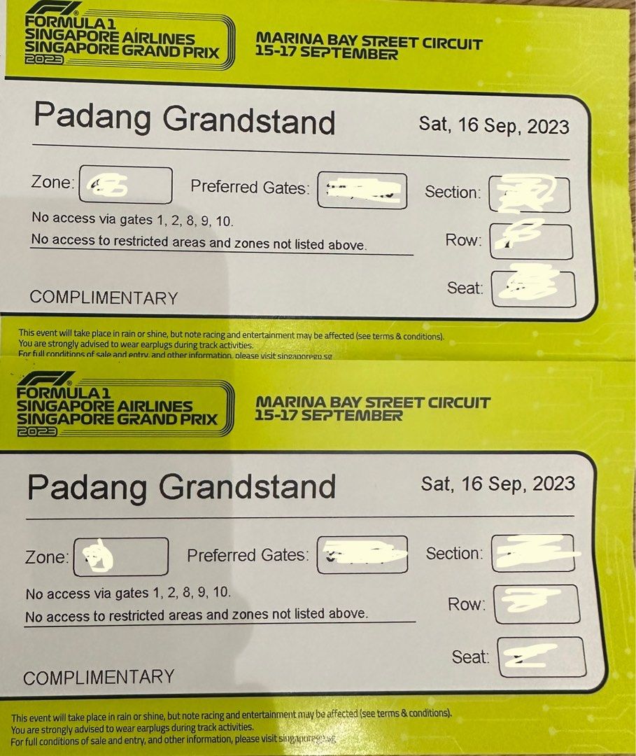 F1 Tickets x2 Padang grandstand, Tickets & Vouchers, Event Tickets on ...