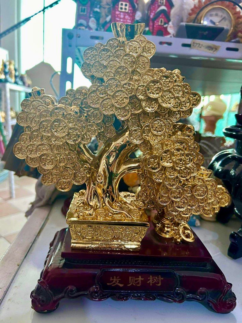 Feng Shui Gold Tree Statue Golden Money Coin Tree of Wealth And ...