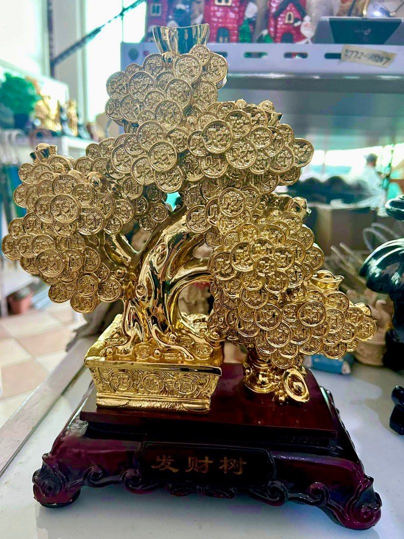 Feng Shui Gold Tree Statue Golden Money Coin Tree of Wealth And ...