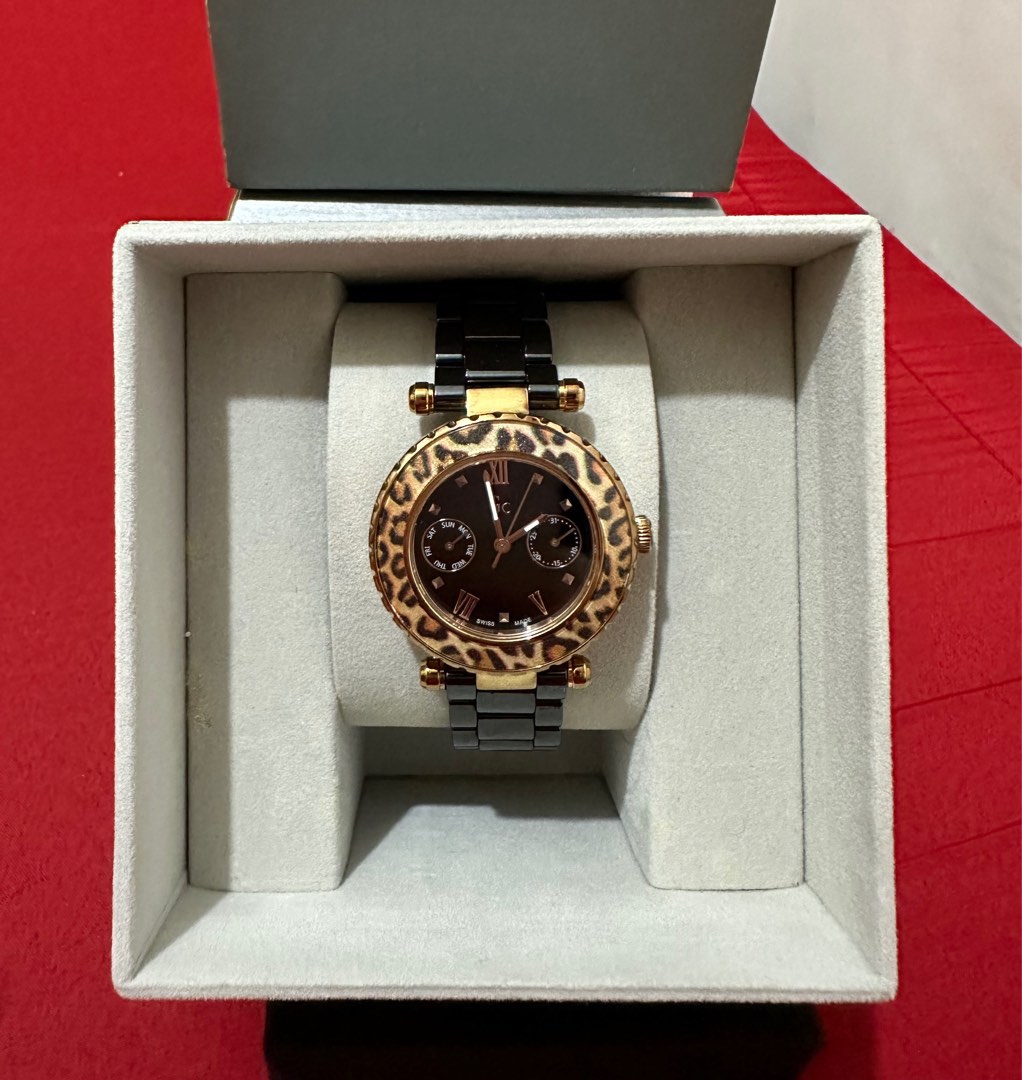 GC Black Ceramic Diver Chic Leopard Print Watch, Women's Fashion ...
