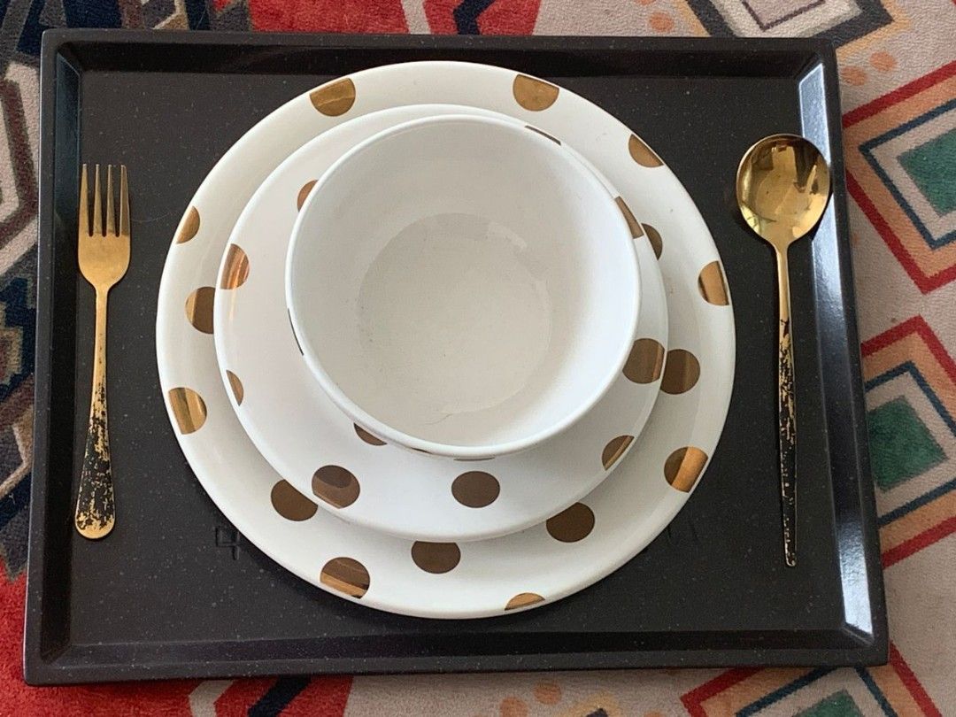 Golden Kate Spade Deco Dot dishes complete + miyao toki oven tray ...