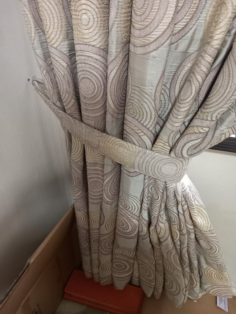 Golden- white curtains with inner lining, Furniture & Home Living, Home ...