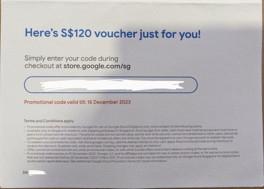 Google Store Credit 120 SGD , Tickets & Vouchers, Vouchers on Carousell