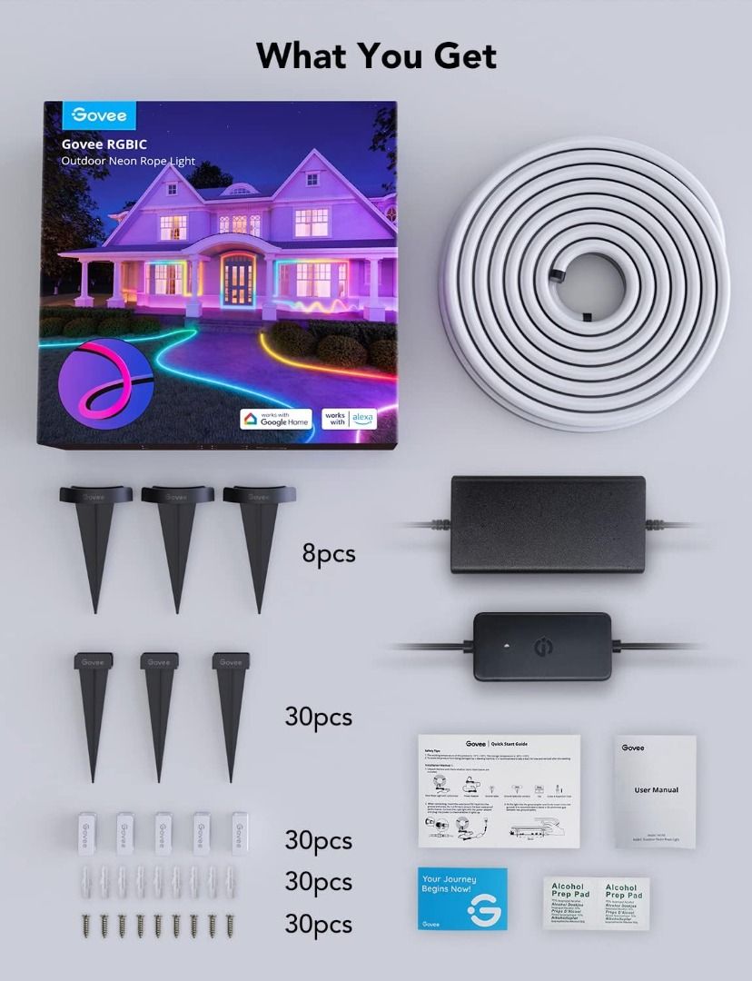 Govee Outdoor Neon Rope Lights, 32.8ft RGBIC IP67 Waterproof Halloween ...