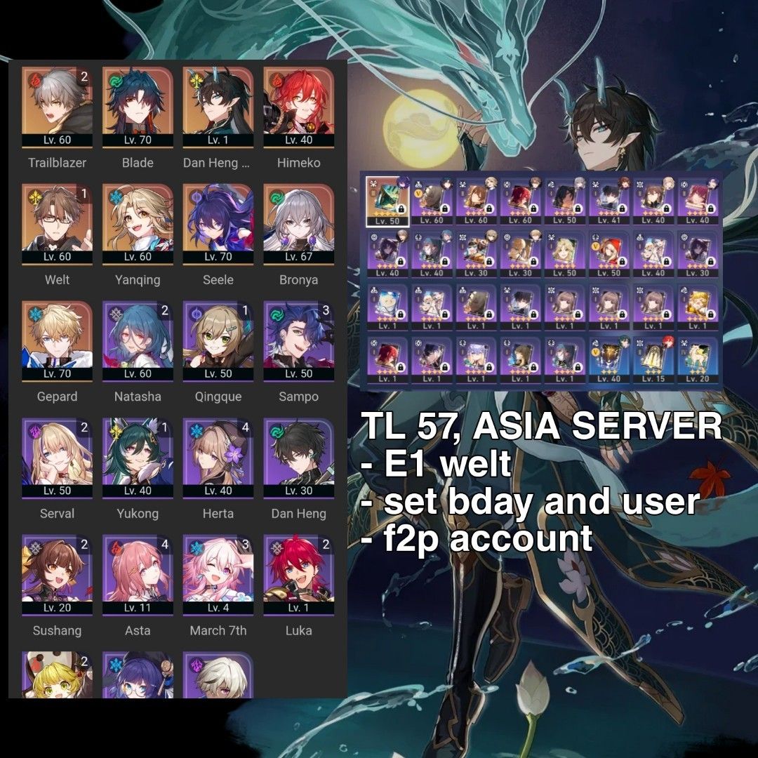 hsr honkai star rail account : dan heng il, welt, seele, blade, bronya ...