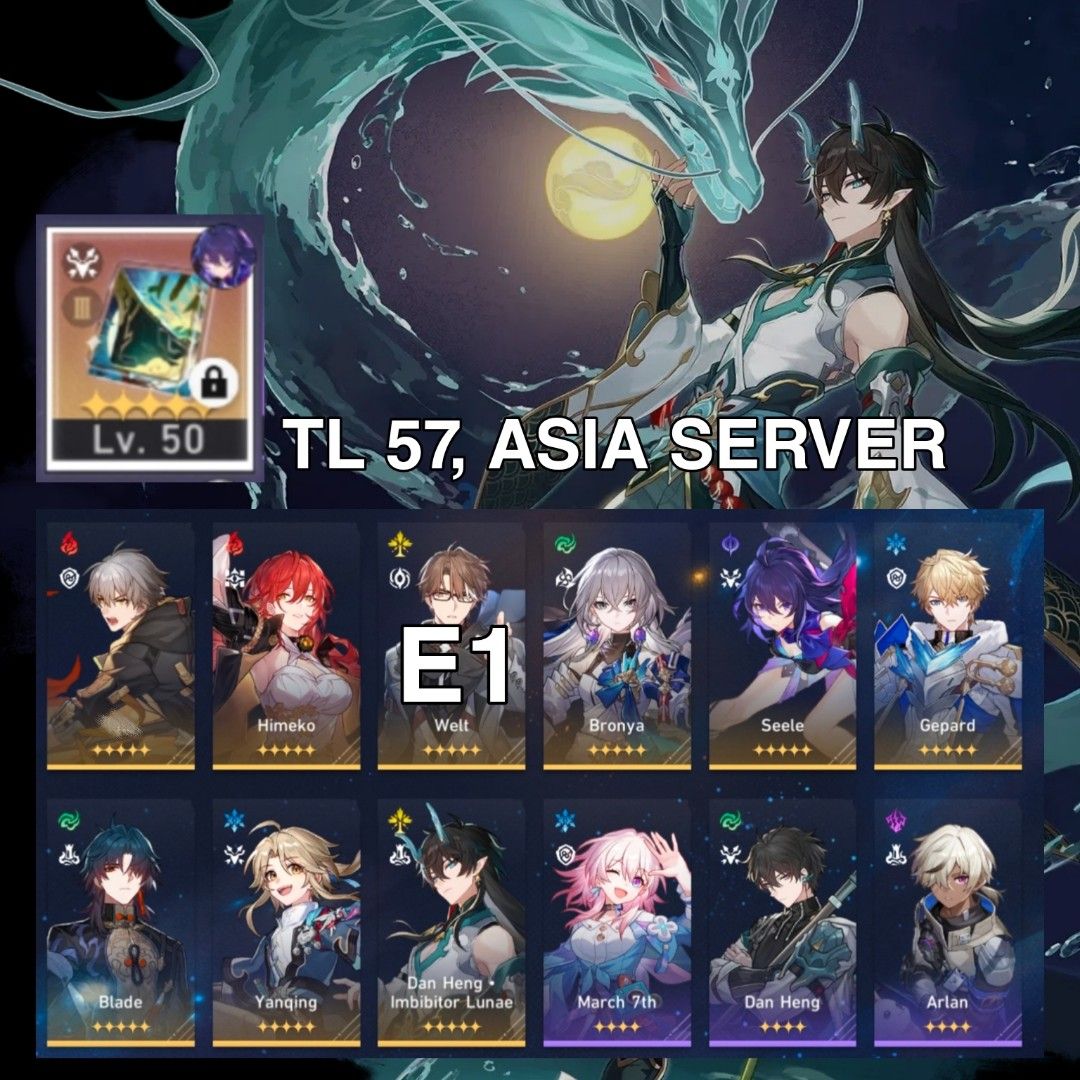 hsr honkai star rail account : dan heng il, welt, seele, blade, bronya ...