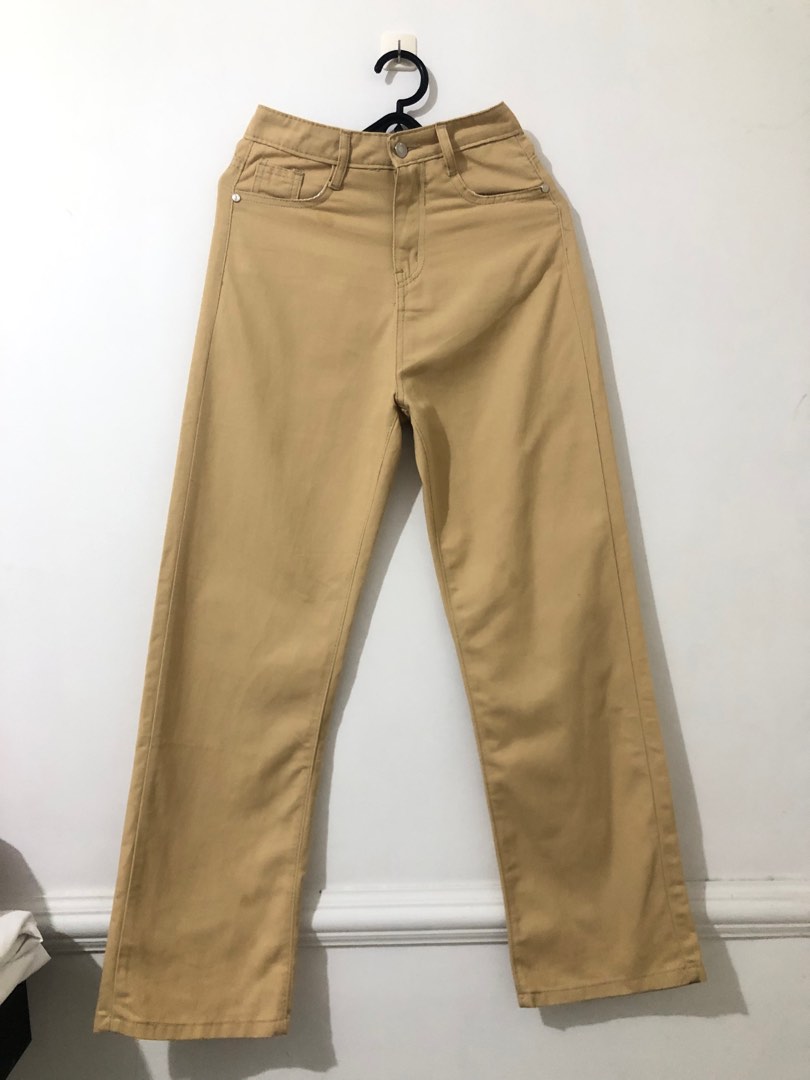 Khaki Denim Pants/Jeans (straight cut), Women's Fashion, Bottoms, Jeans ...