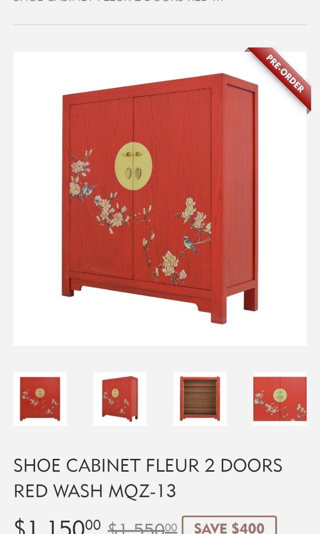 Lims Legacy Shoe Cabinet Felur 2 Doors Red Wash, Furniture & Home ...
