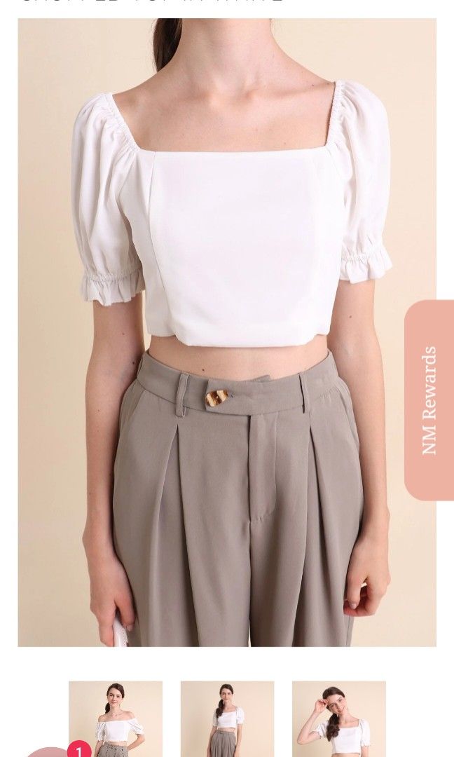 MADEBYNM PIXIE PUFF SLEEVE CROPPED TOP IN WHITE, Women's Fashion, Tops ...