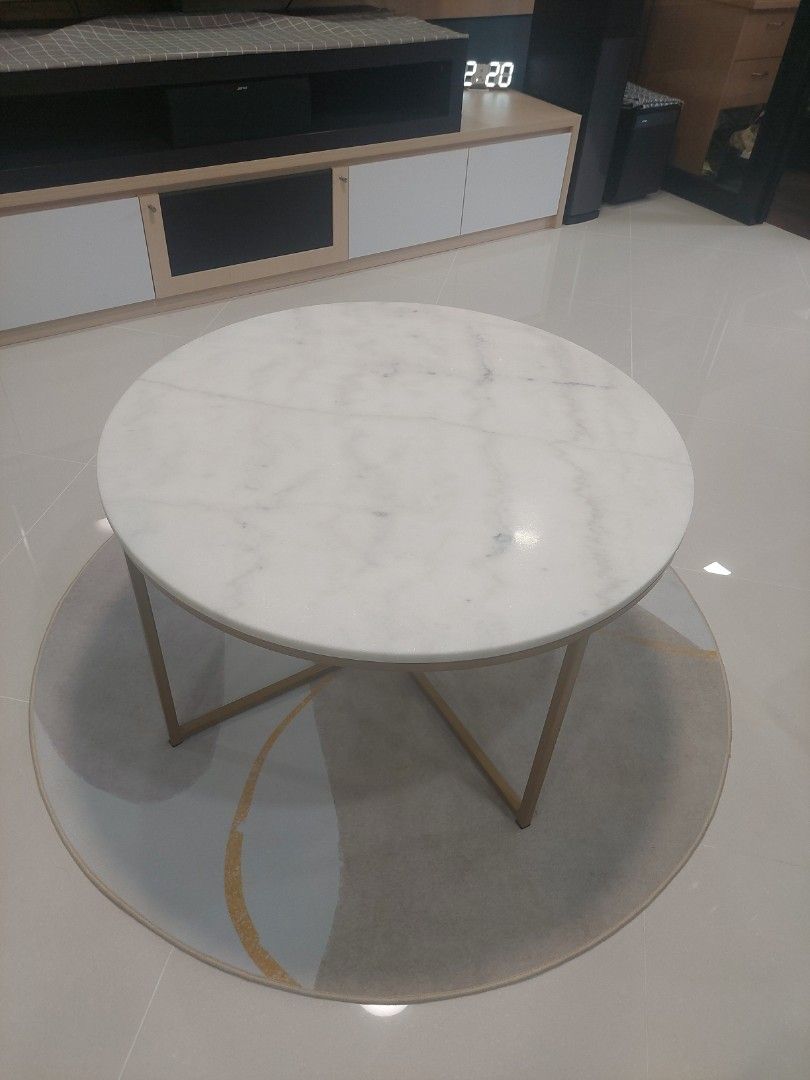 Marble Coffee Table 80cm diameter with gold legs, Furniture & Home ...