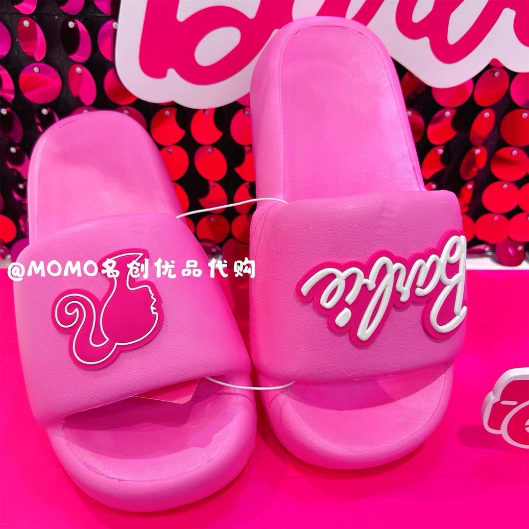 MINISO Barbie hot pink sliders flip flops platforms wedges, Women's ...