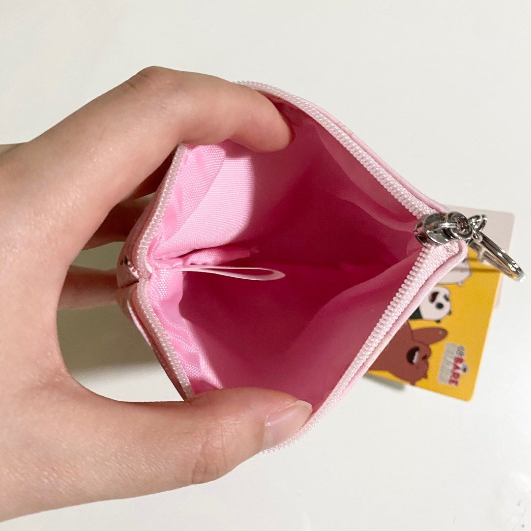 Miniso We Bare Bears Pink Zipped Coin Pouch Keychain, Women's Fashion ...