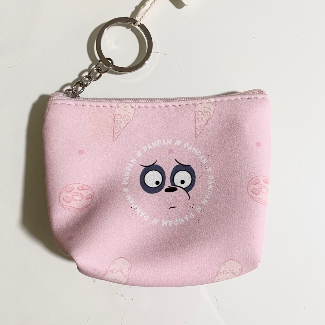 Miniso We Bare Bears Pink Zipped Coin Pouch Keychain, Women's Fashion ...
