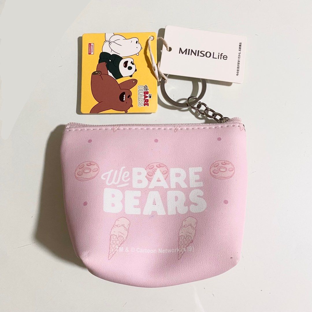 Miniso We Bare Bears Pink Zipped Coin Pouch Keychain, Women's Fashion ...