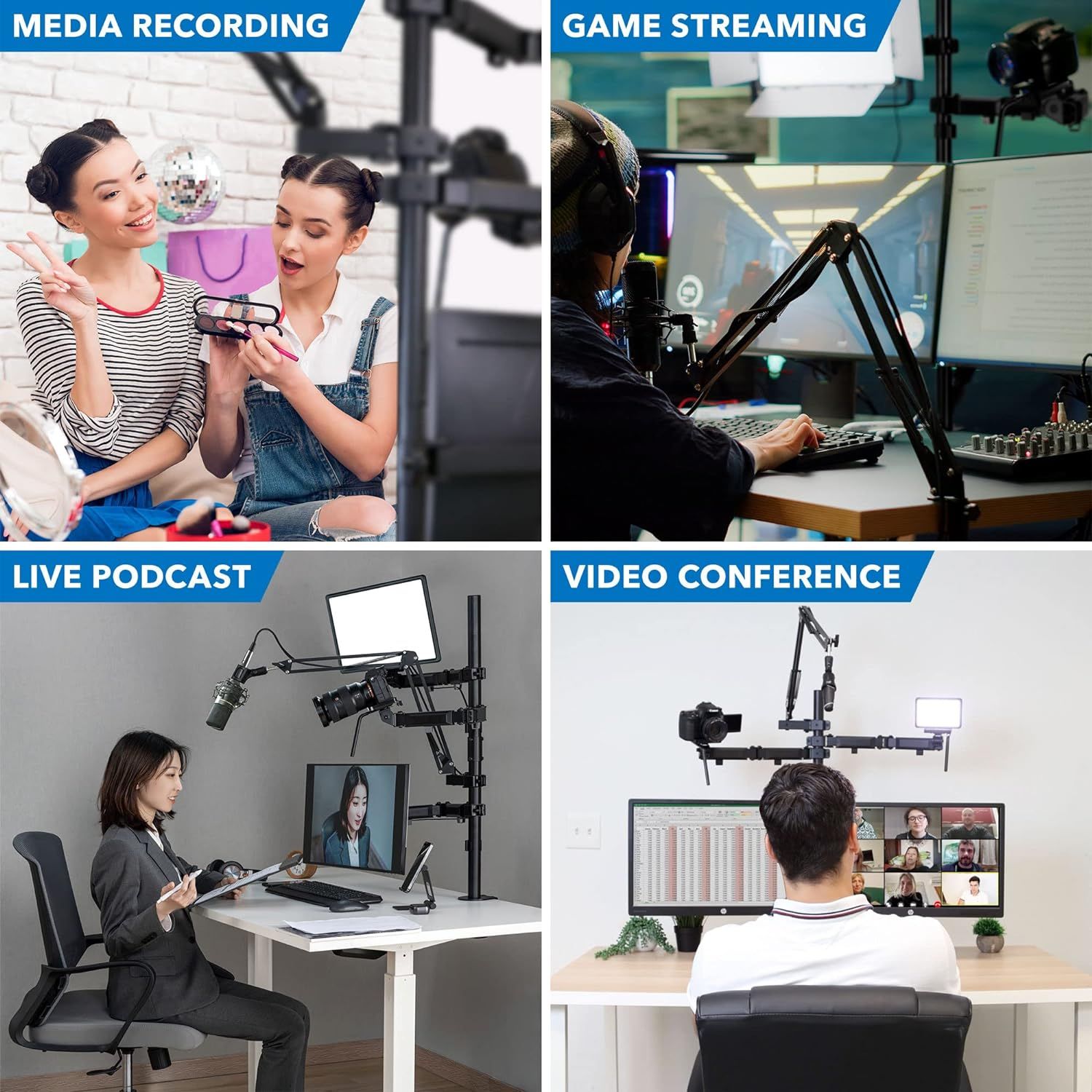 Mount-It! All in One Live Streaming Equipment | 5 Arm Streaming Desk ...