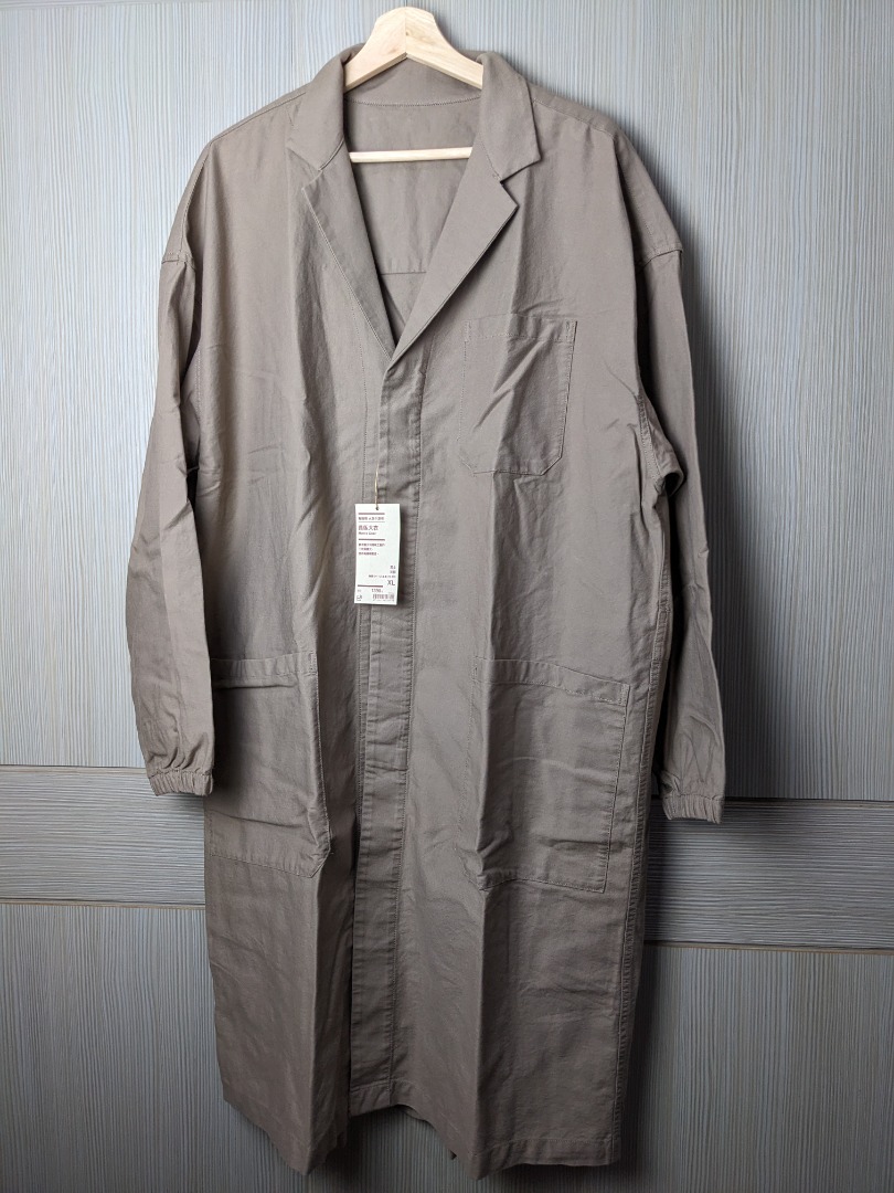 Muji 無印良品 | 有機棉 水洗牛津布 長版大衣 | 灰棕 XL, 他的時尚, 外套、夾克、大衣在旋轉拍賣