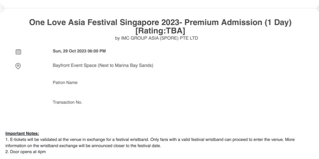 One Love Asia Festival Singapore Ticket Premium Addmission, Tickets ...