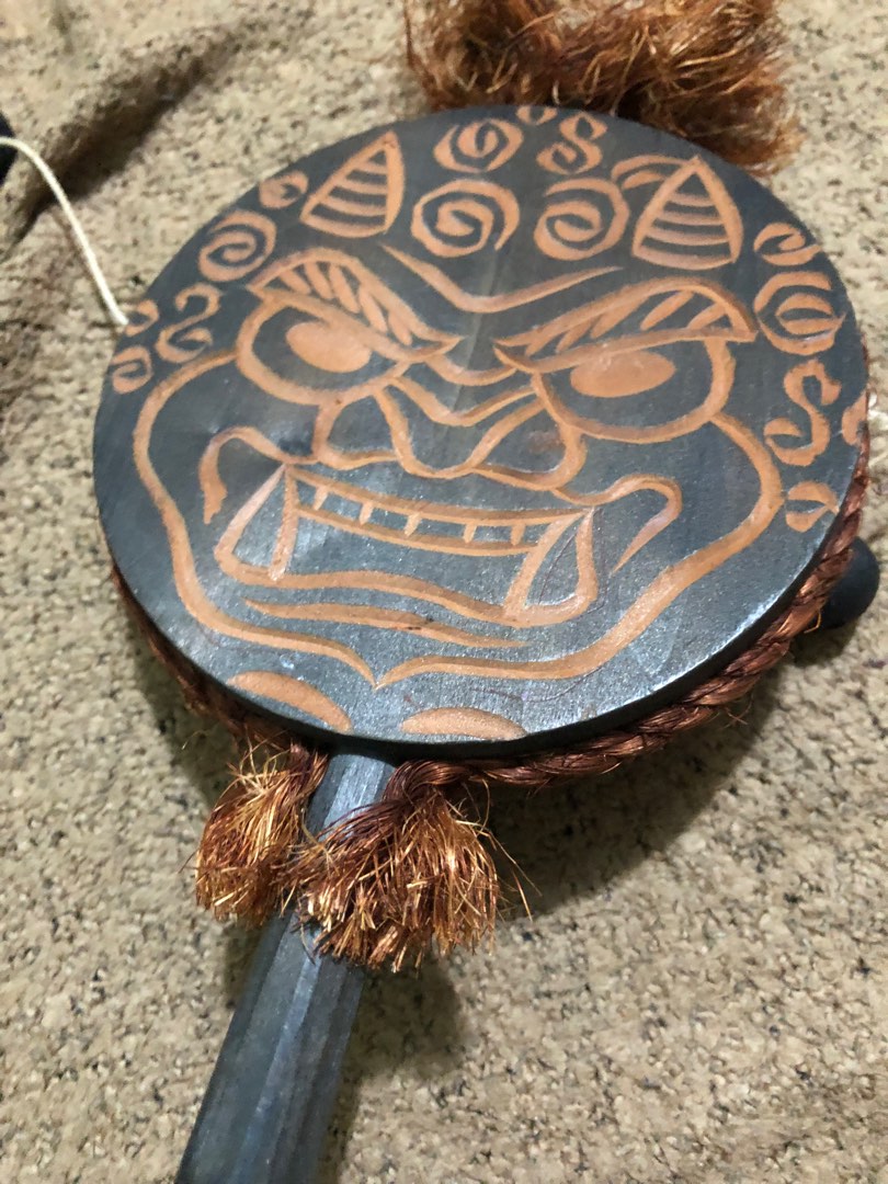 Oni Carved face wooden rattle drum, Hobbies & Toys, Memorabilia ...