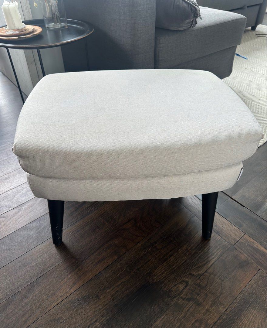 Ottoman cream with dark wood legs. Foot stool., Furniture & Home Living ...