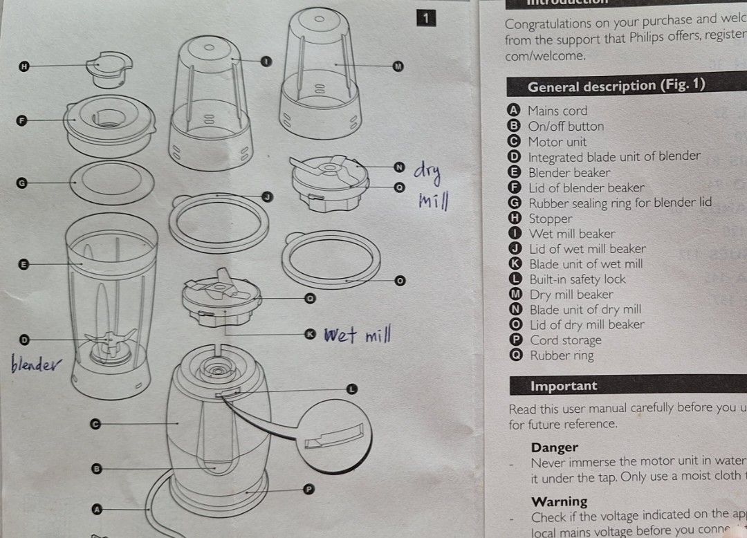 Philips Mini Blender with Wet and Dry Mills, TV & Home Appliances ...