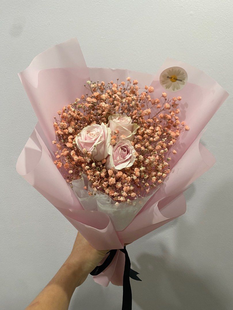 Pink roses bouquet | Pink themed bouquet | Pink baby breath bouquet, Hobbies & Toys, Stationery ...