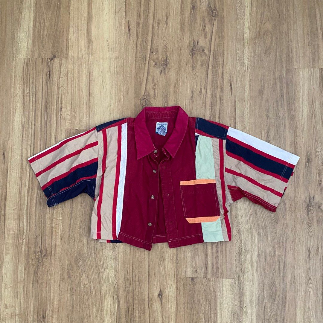 reworked cropped top/button up, Women's Fashion, Tops, Shirts on Carousell