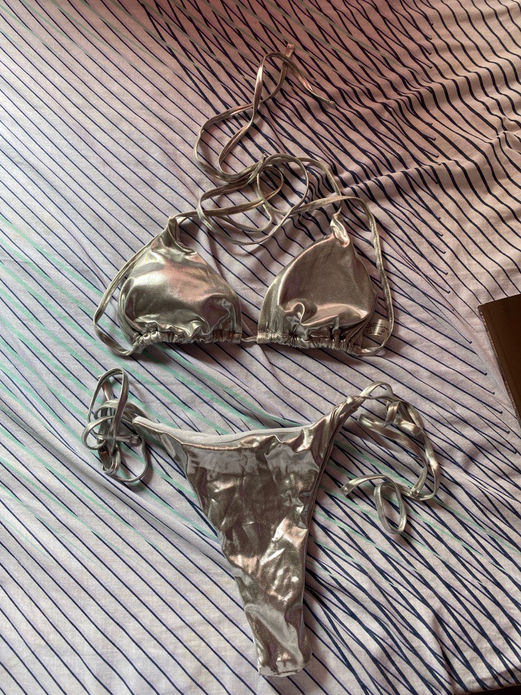 Shein Chrome/Metallic Bikini, Women's Fashion, Swimwear, Bikinis ...