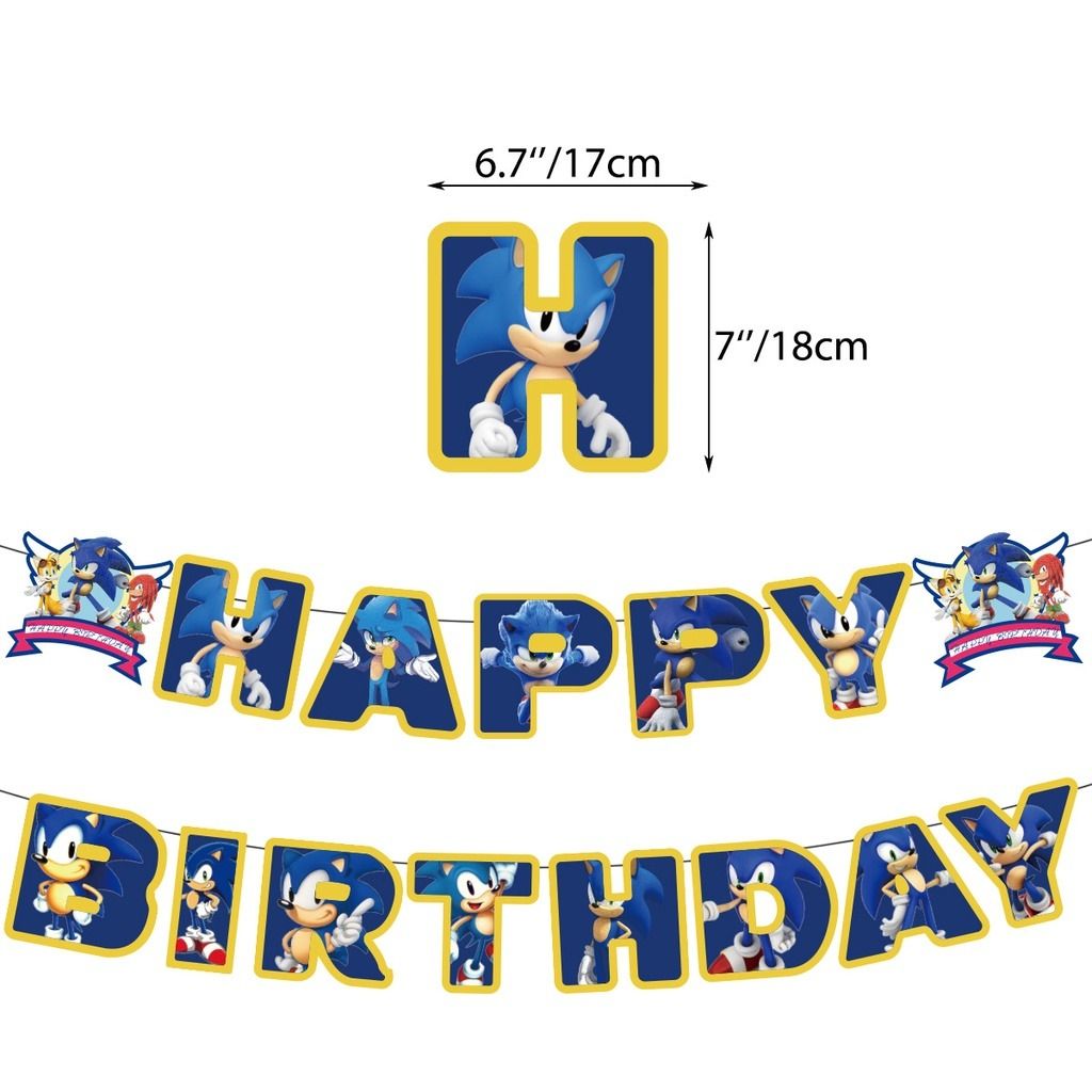 Sonic The Hedgehog Birthday Theme Set: HBD Banner, Hanging Swirls, Big ...