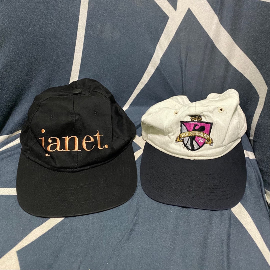 Topi Vintage Janet Jackson & Rod Stewart, Fesyen Pria, Aksesoris, Topi ...