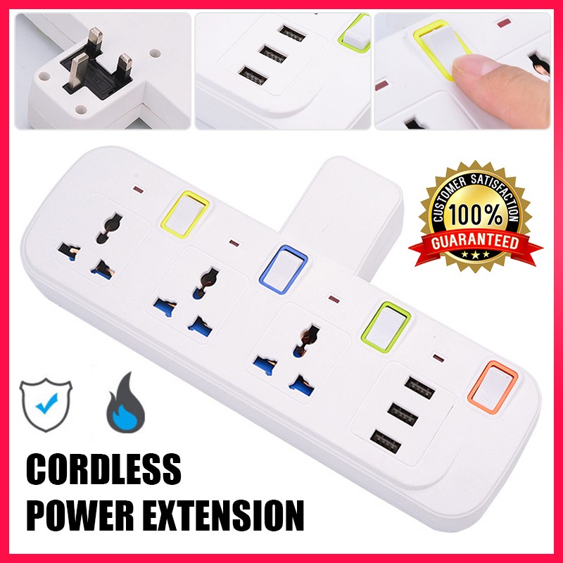 UK Extension Plug 3000W Multi Plug Power Strip 1/2/3 Universal Socket ...