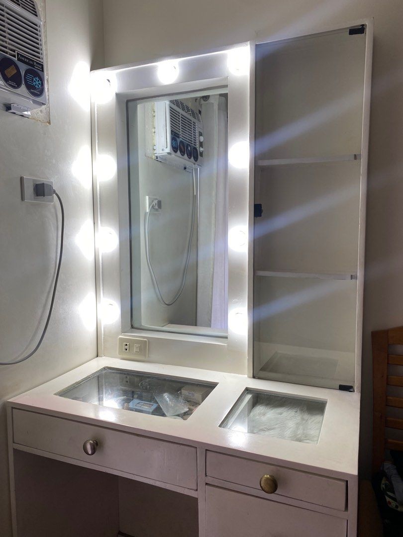 Vanity mirror table makeup table study table with bulbs, Furniture ...
