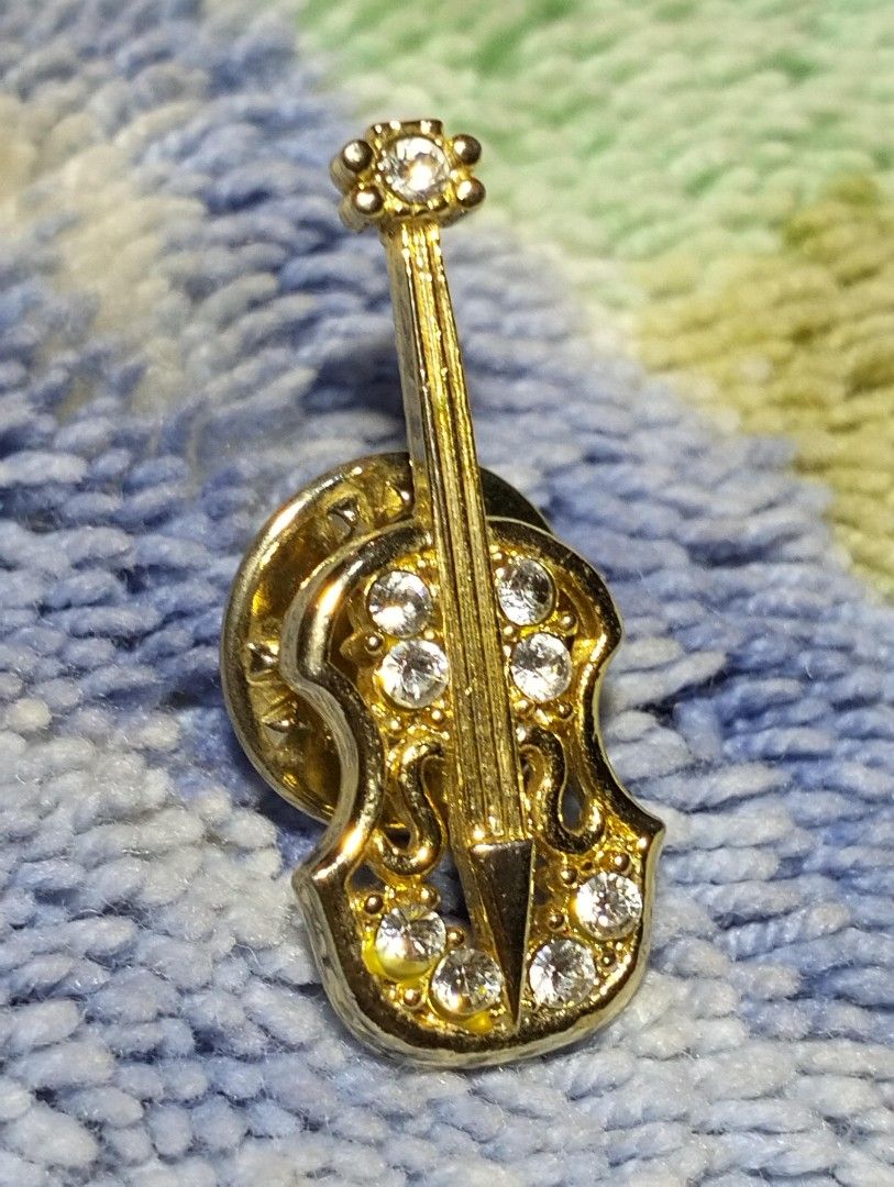 Vintage Ballou Reg'D Violin Pin With Rhinestones, Women's Fashion ...