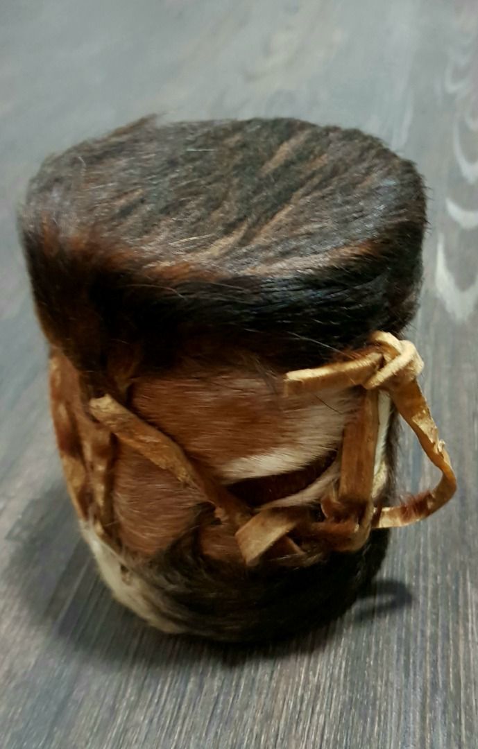 Vintage South African Rattle Drum - Genuine Fur wrapped in solid wood ...
