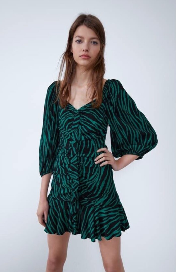 Zara Green Zebra animal print, Women's Fashion, Dresses & Sets, Dresses ...