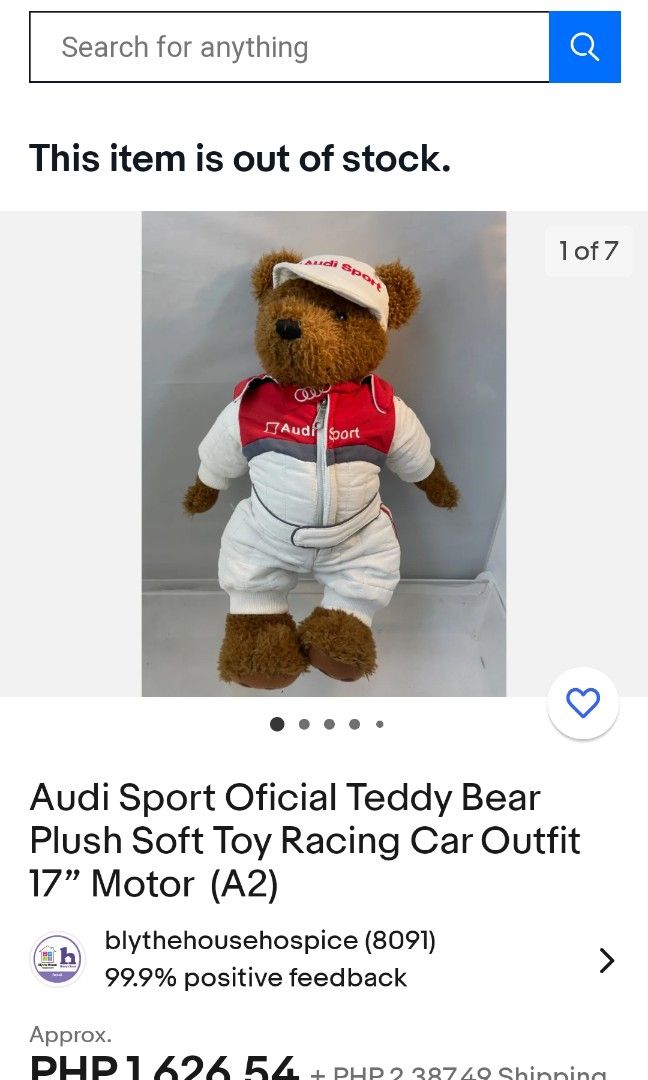 AUDI SPORT OFFICIAL ARTICULATED TEDDY BEAR PLUSH IN CAR RACING OUTFIT ...