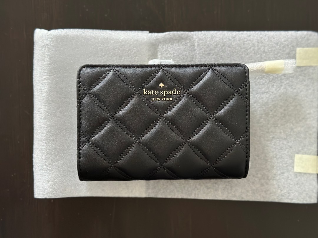 Authentic / Original Kate Spade Natalia Medium Compact Bifold Wallet Black, Luxury, Bags ...