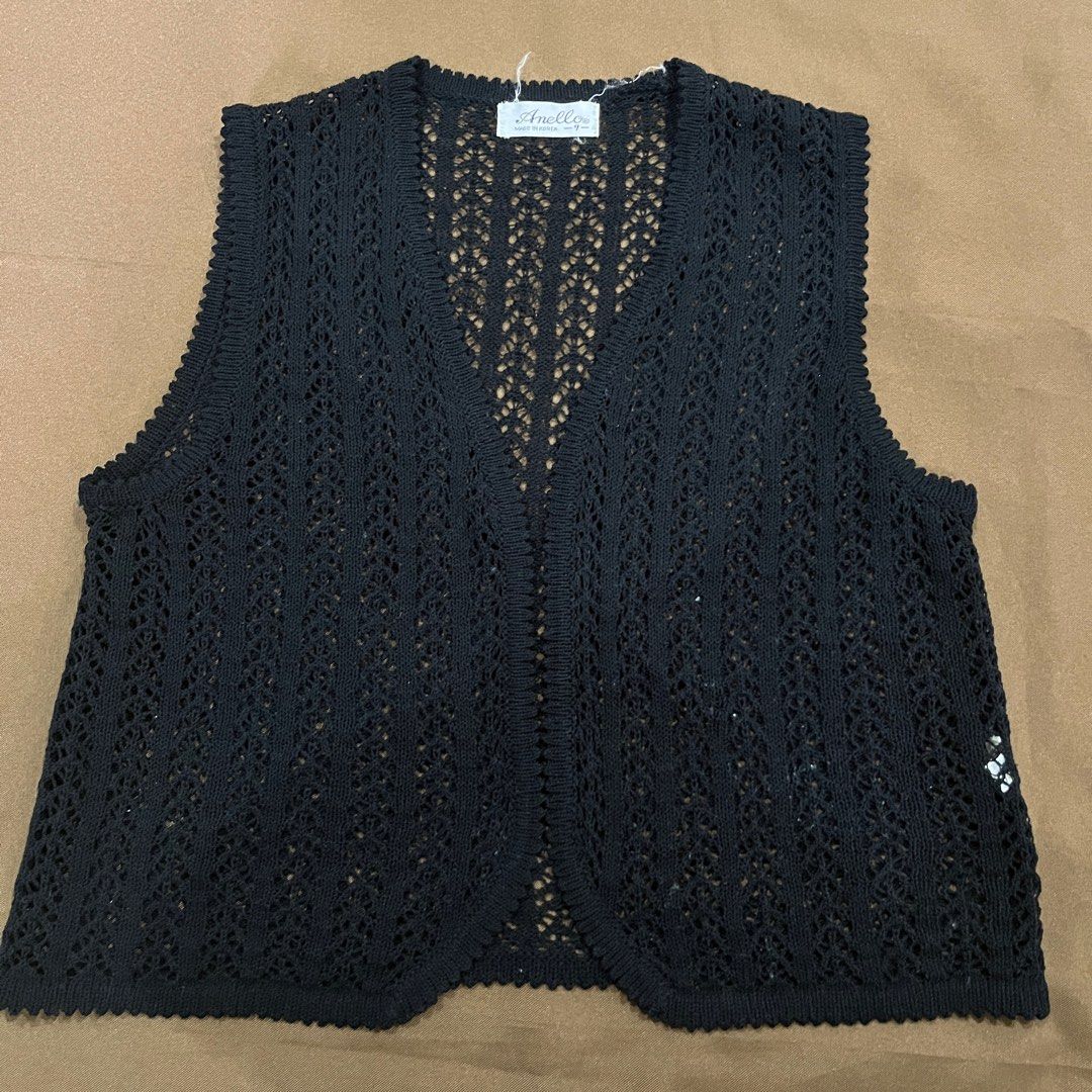 black crochet vest, Women's Fashion, Tops, Others Tops on Carousell