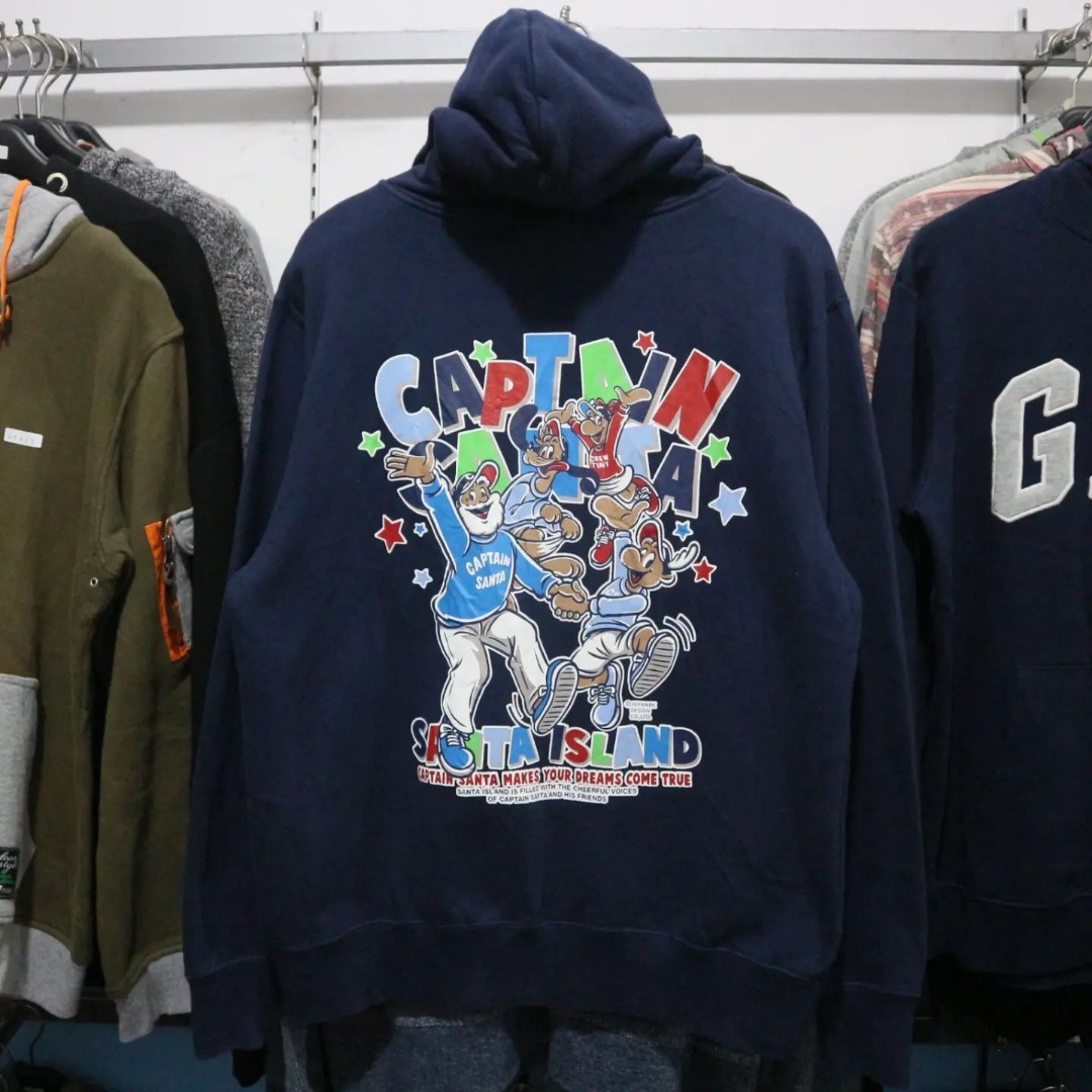 Captain Santa Hoodie, Fesyen Pria, Pakaian , Atasan di Carousell