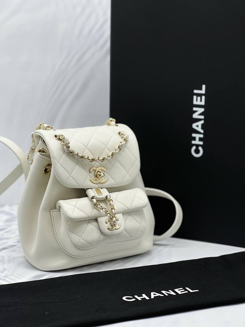 2022 CHANEL MICROCHIP 22C IVORY CRINKLED CALFSKIN LEATHER MINI DUMA ...