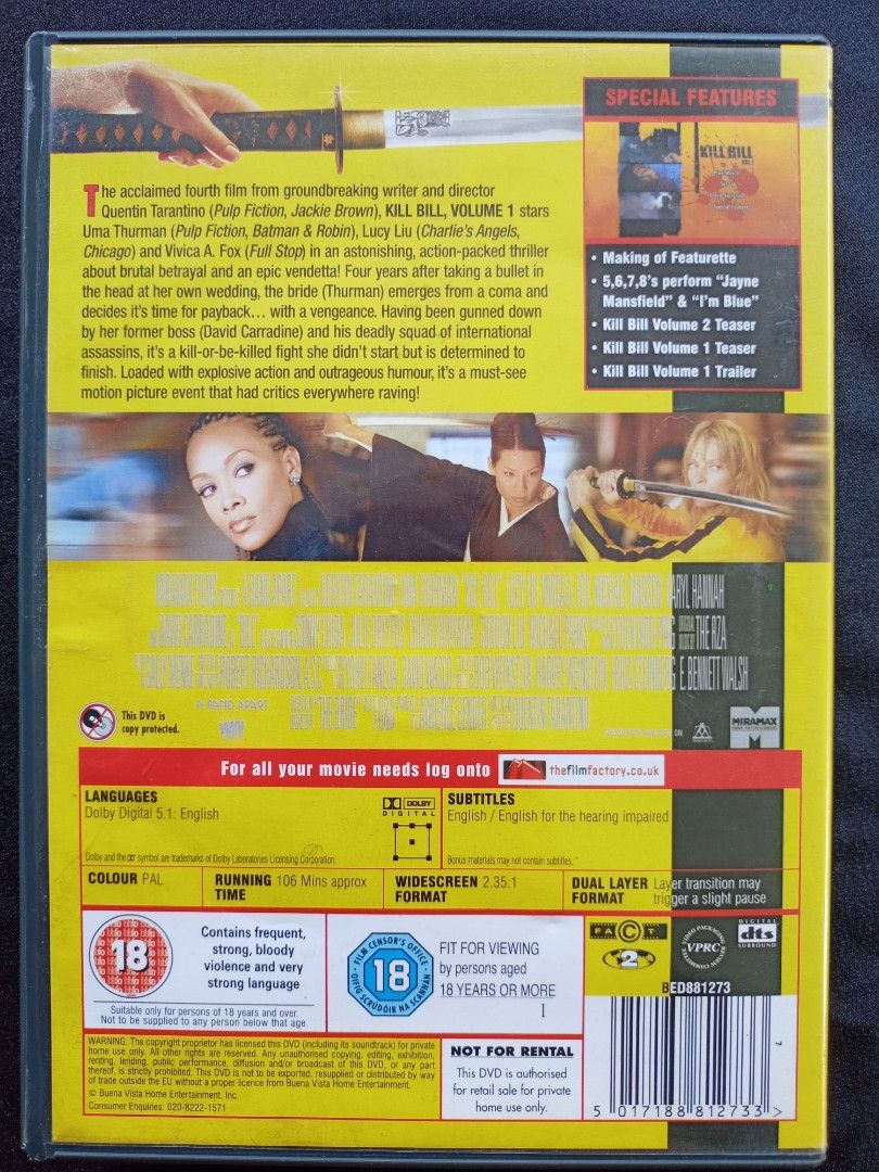 DVD Kill Bill - Volume One, Hobbies & Toys, Music & Media, CDs & DVDs ...