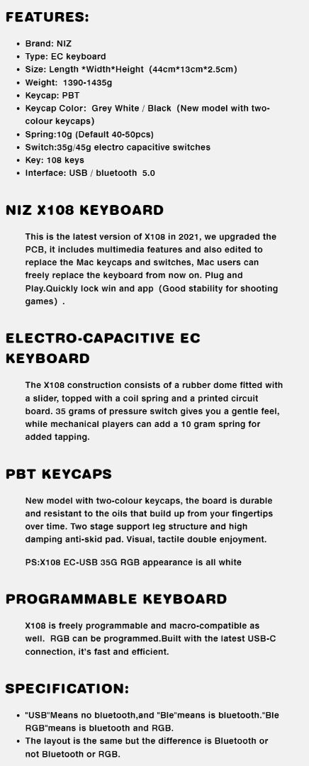 EPOMAKER NIZ Plum X108 108-Keys Bluetooth Wireless/Wired Electro-Capacitive Mechanical Keyboard ...