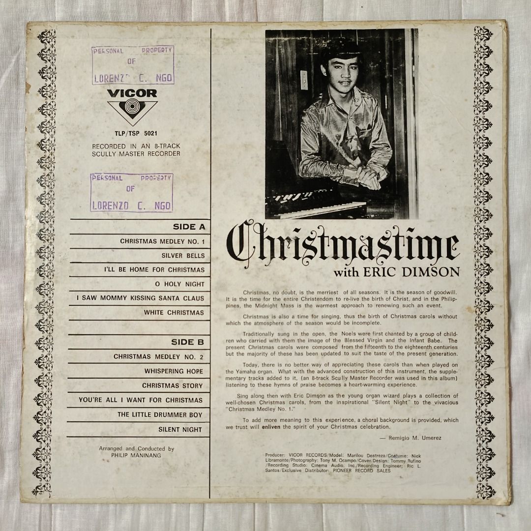 ERIC DIMSON (Christmastime With Eric Dimson) LP, Hobbies & Toys, Music ...