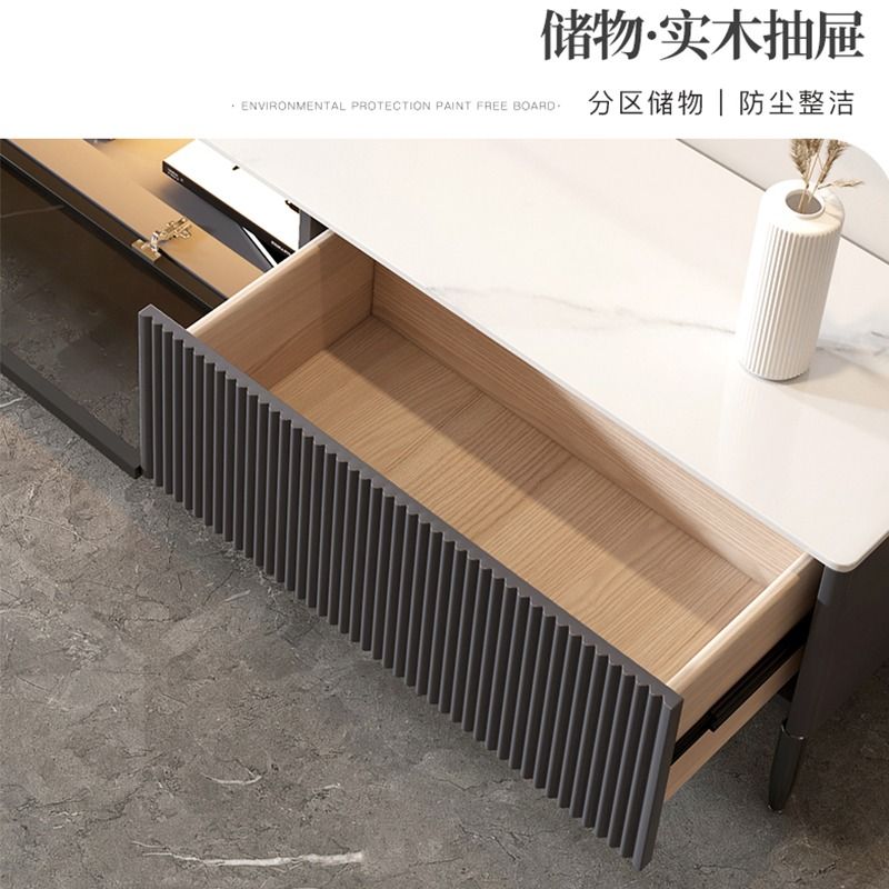 Fashion simple modern TV cabinet Sintered stone Solid wood drawer ...