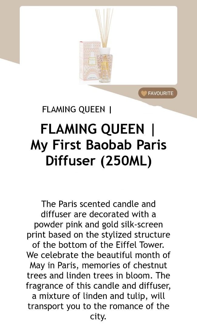 FLAMING QUEEN | My First Baobab Paris Diffuser (250ML), Furniture & Home Living, Home Fragrance ...