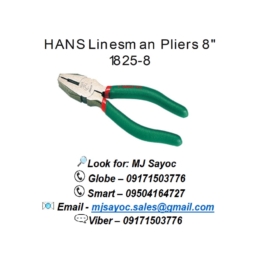 HANS Linesman Pliers 8″ 1825-8, Commercial & Industrial, Construction ...